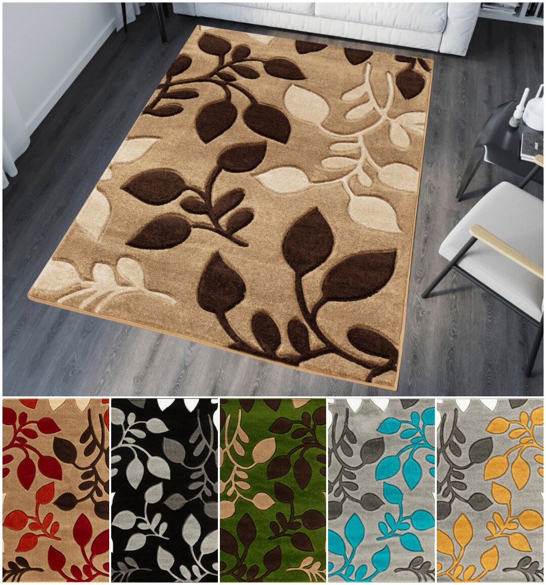 Modern Multi Coloured Rugs for Living Room Mustard Yellow Beige Brown ...