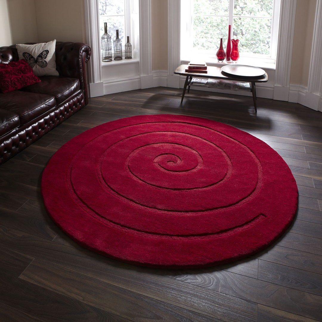 Spiral Circular Round Wool Rugs in Red - Etsy
