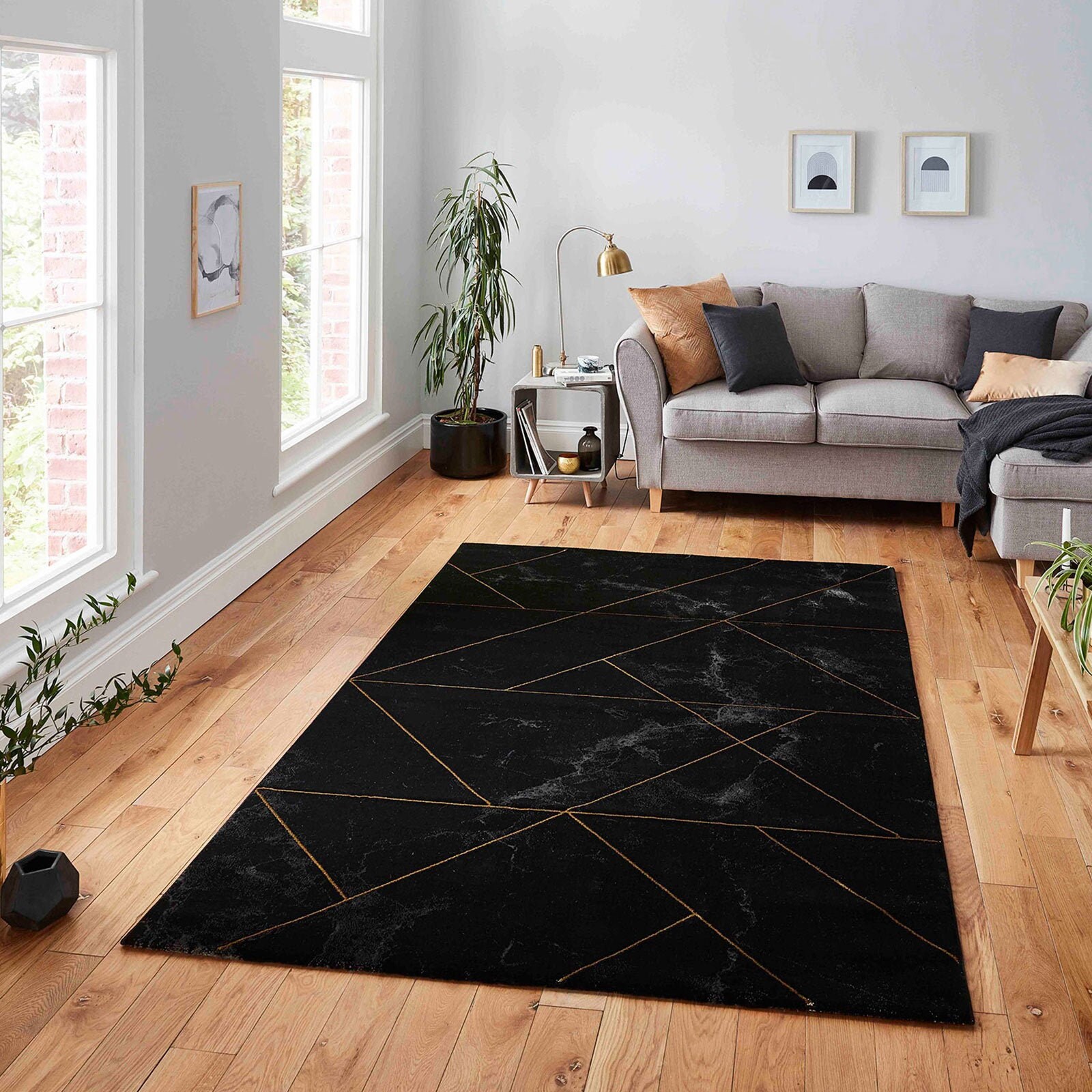 Craft Marble Effect Rug in Black Golden - Etsy