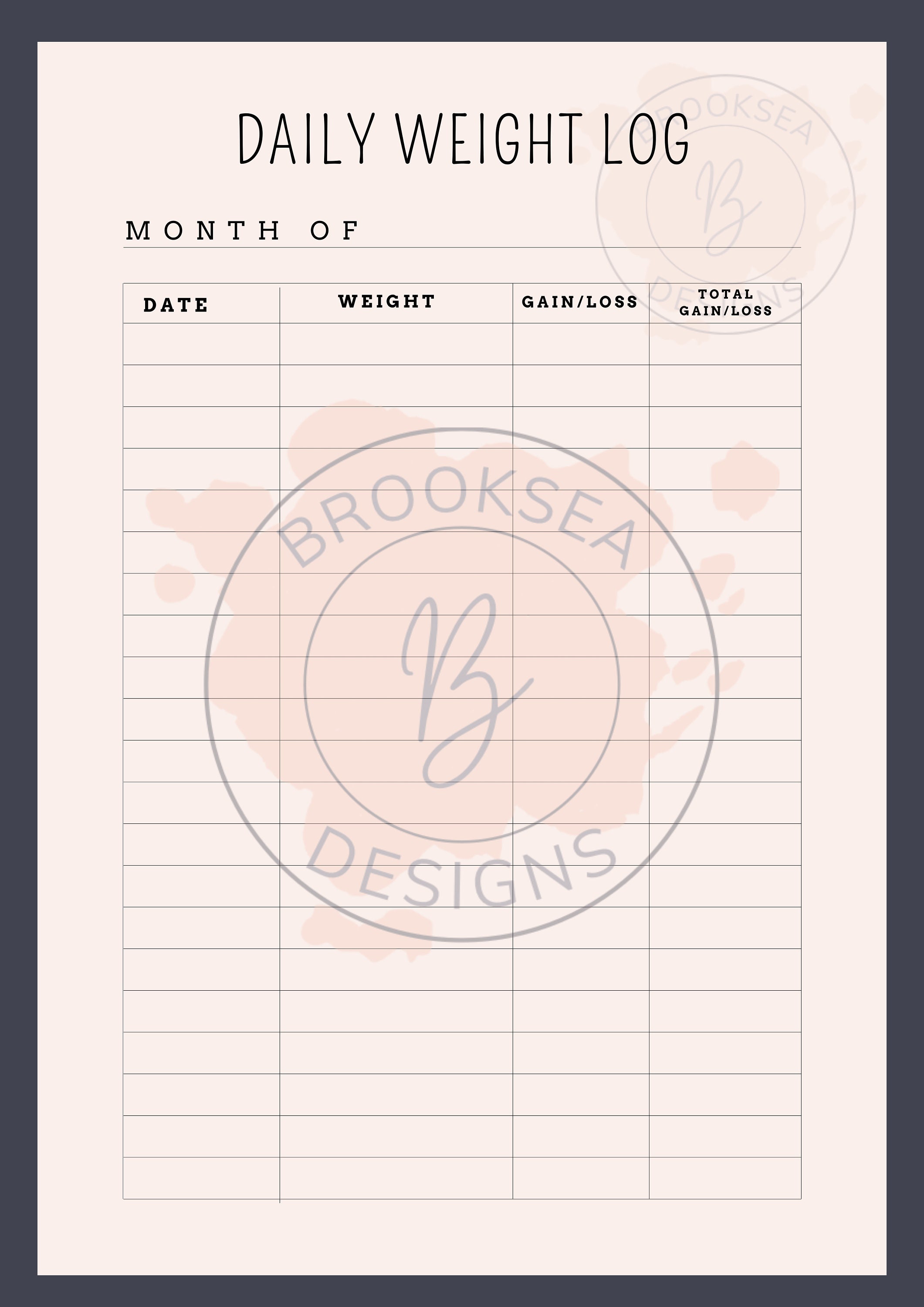 Weight Log Tracker, Daily Weight Log, Weight Loss Planner, INSTANT ...