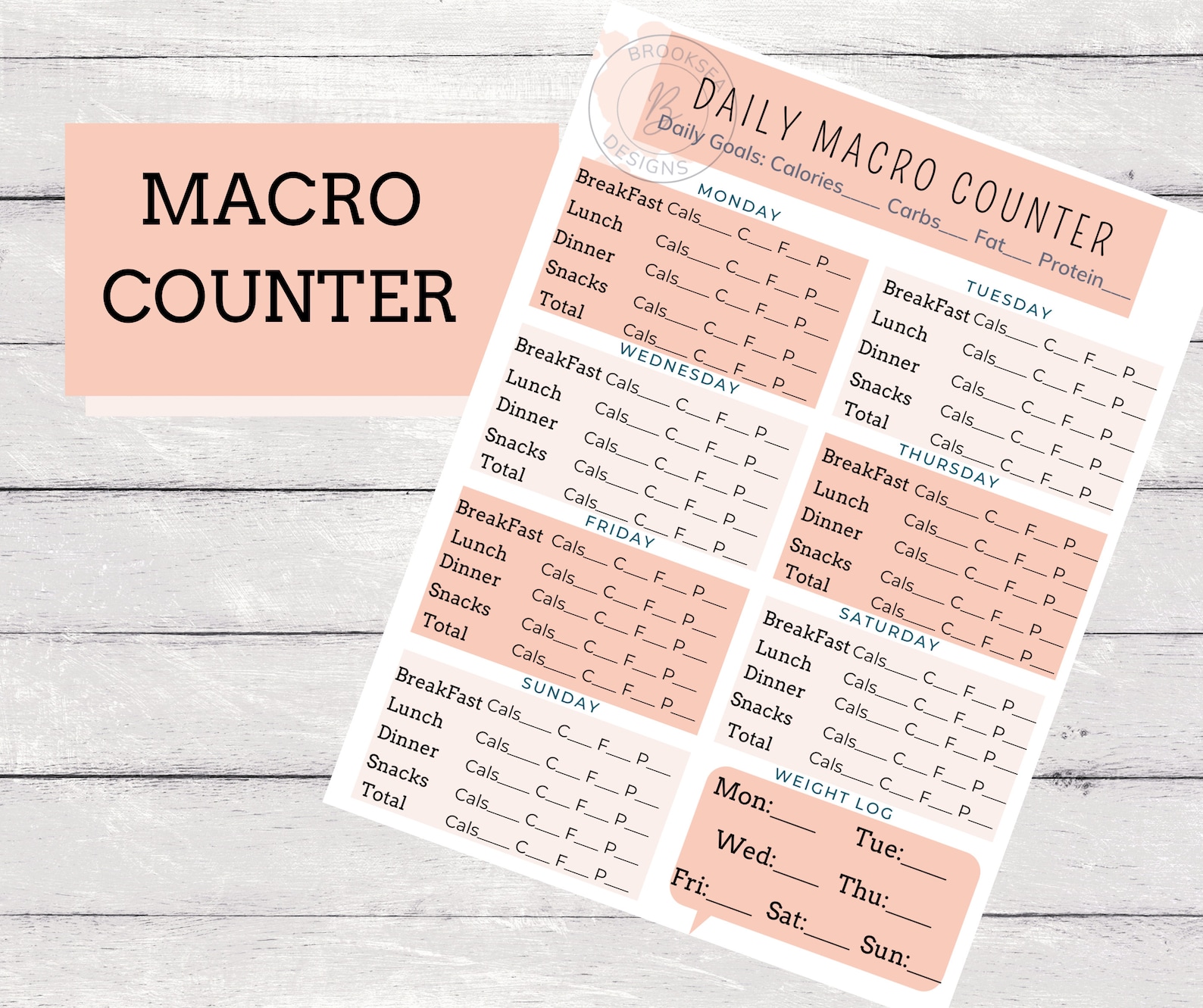 Food Tracker Planner, Macro Counter, Fitness Planner, INSTANT DOWNLOAD ...