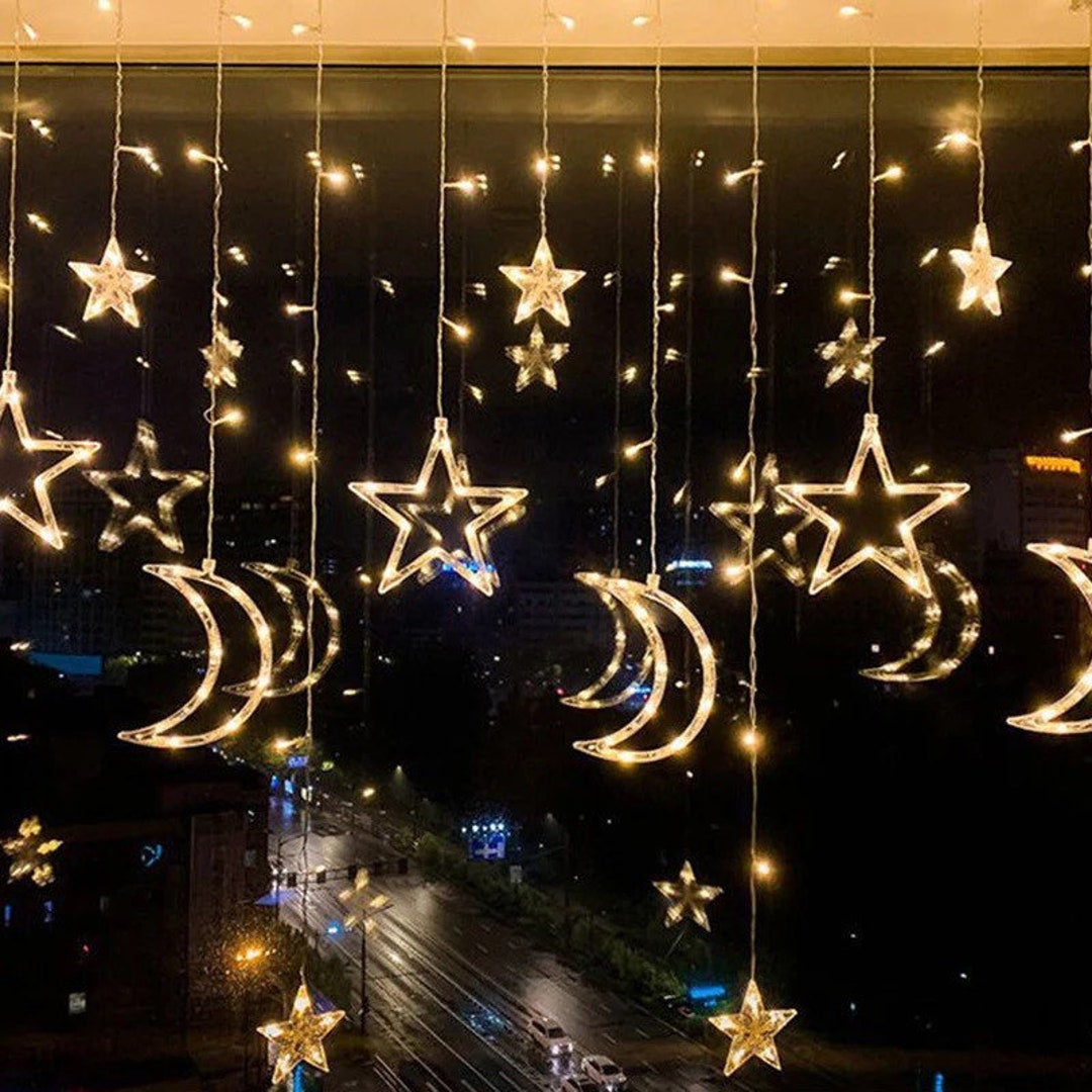 Ramadan Eid Christmas Window Led Curtain Star Moon String Light - Etsy