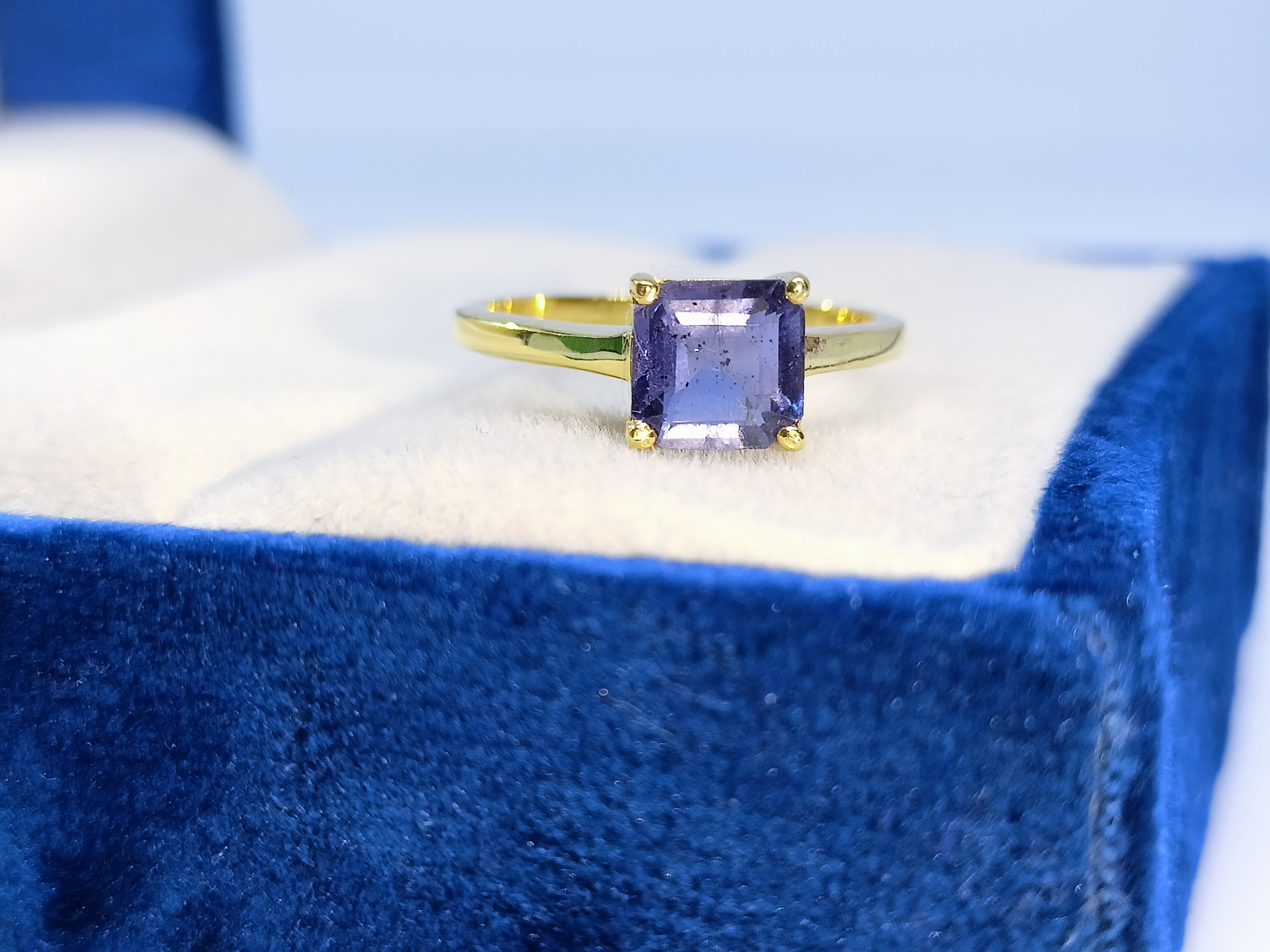 14k Natural Iolite Ring , Iolite Asscher Cut Ring, Iolite Jewellery ...
