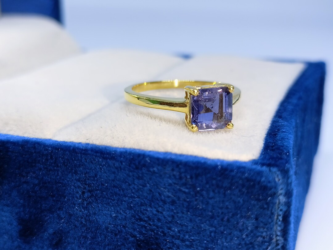 14k Natural Iolite Ring , Iolite Asscher Cut Ring, Iolite Jewellery ...