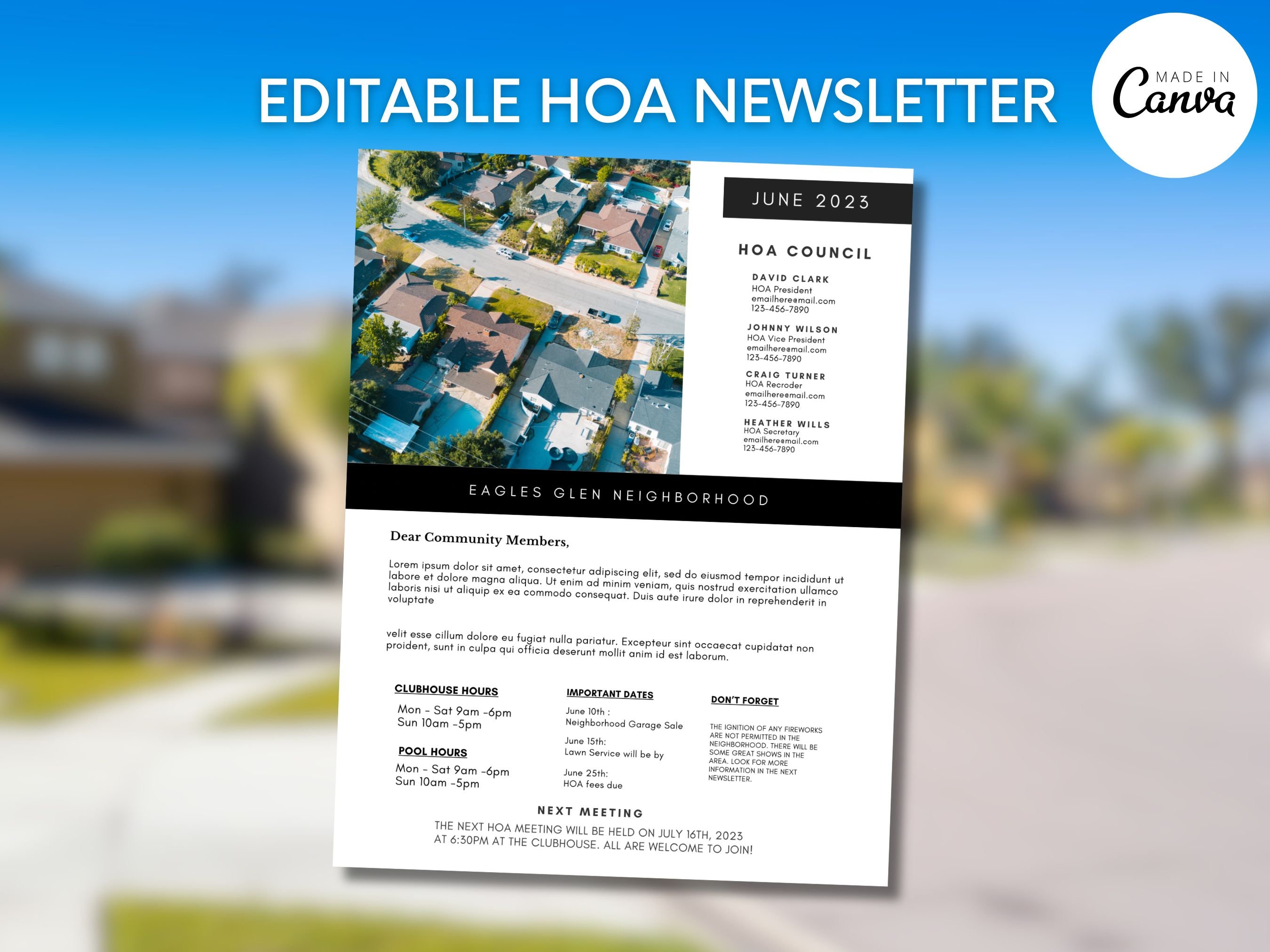 HOA Neighborhood Newsletter Template Canva Template Email - Etsy