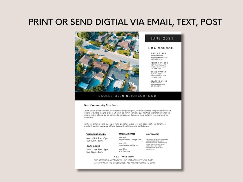 HOA Neighborhood Newsletter Template Canva Template Email - Etsy