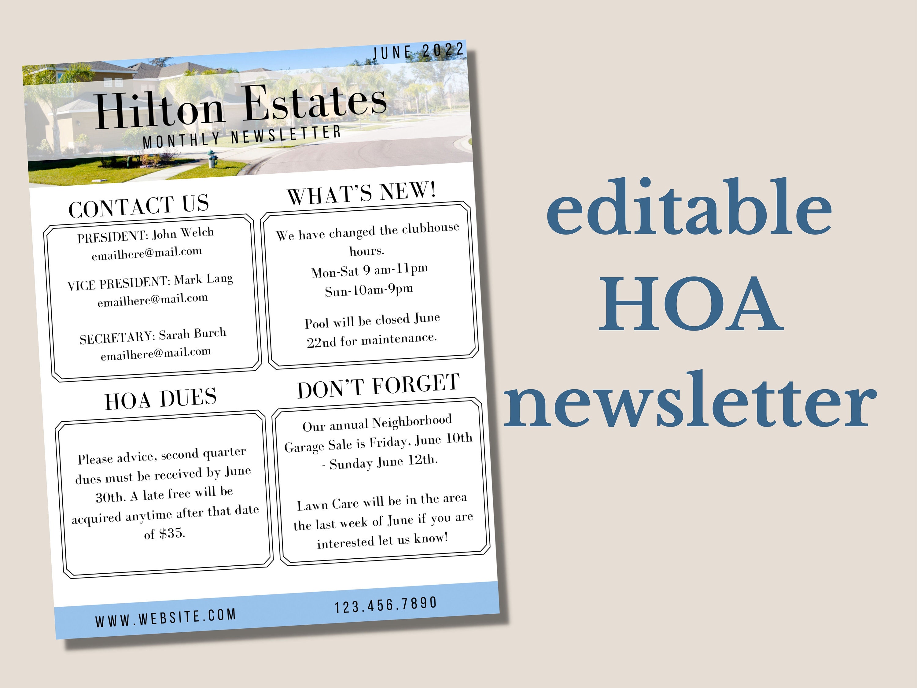 HOA Neighborhood Newsletter Template Canva Template Email Etsy