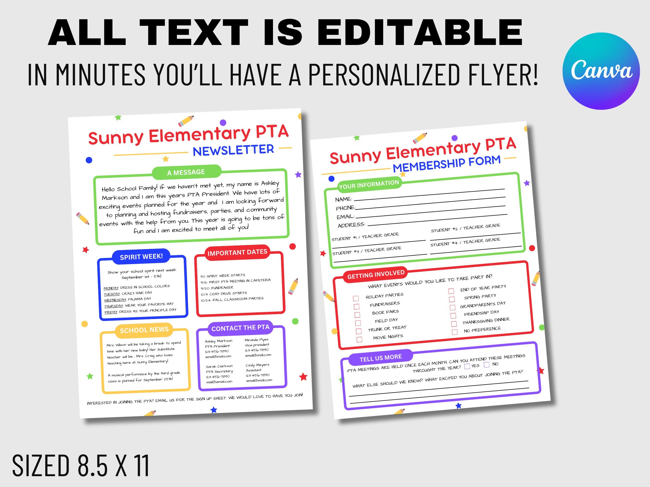 PTA Newsletter Template Canva Template PTO Sign up Sheet - Etsy Australia