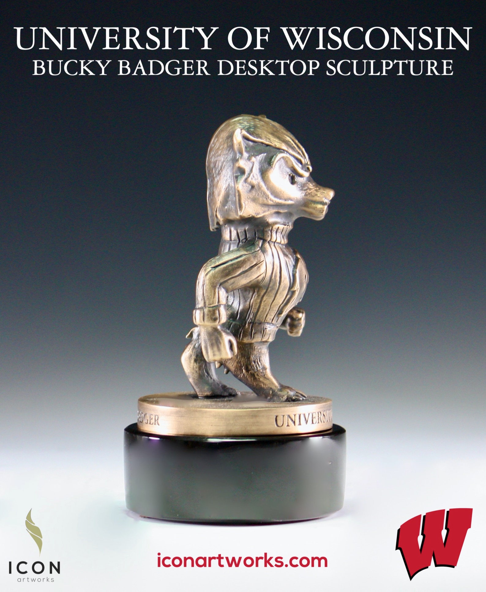 University of Wisconsin Bucky Badger Desktop Sculpture - Bronze Plated ...