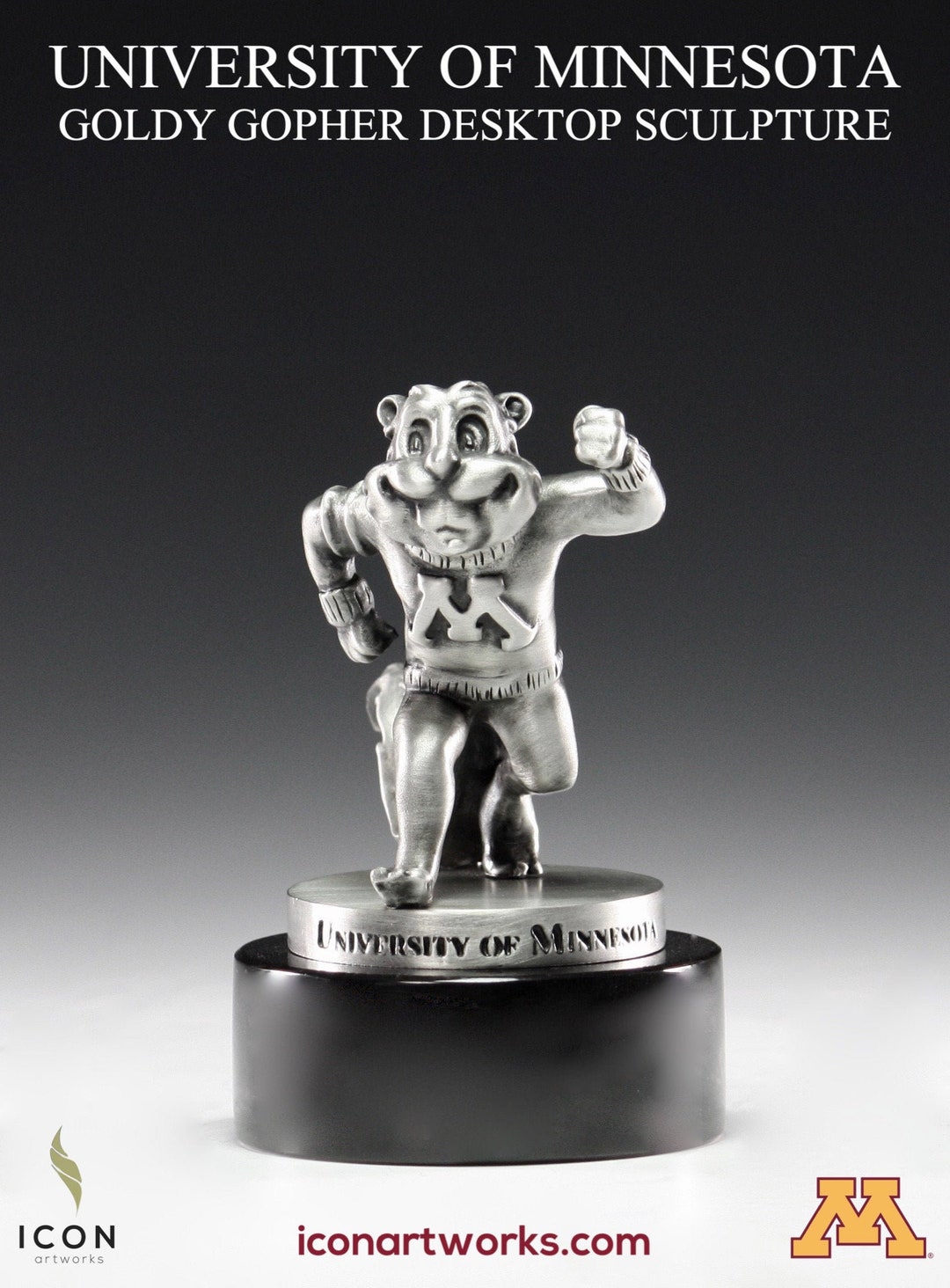 University of Minnesota Goldy Gopher Desktop Sculpture - Cast Pewter ...