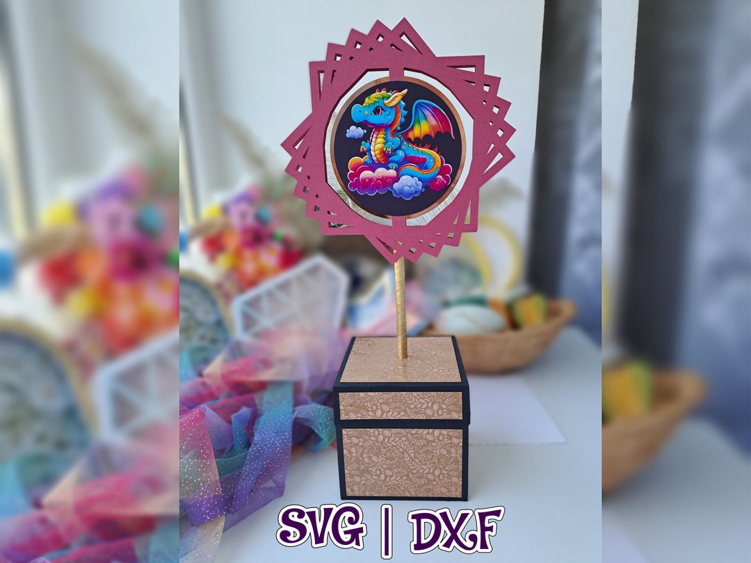 Party Table Centerpiece Template: Square Box Cake Topper (SVG and ...