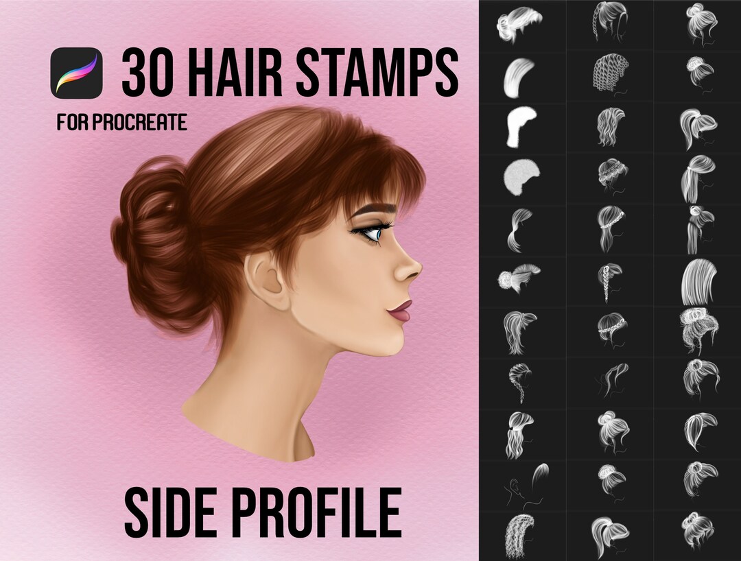 30 Side Profile Hair Stamps for Procreate | Brush | Digital Art ...