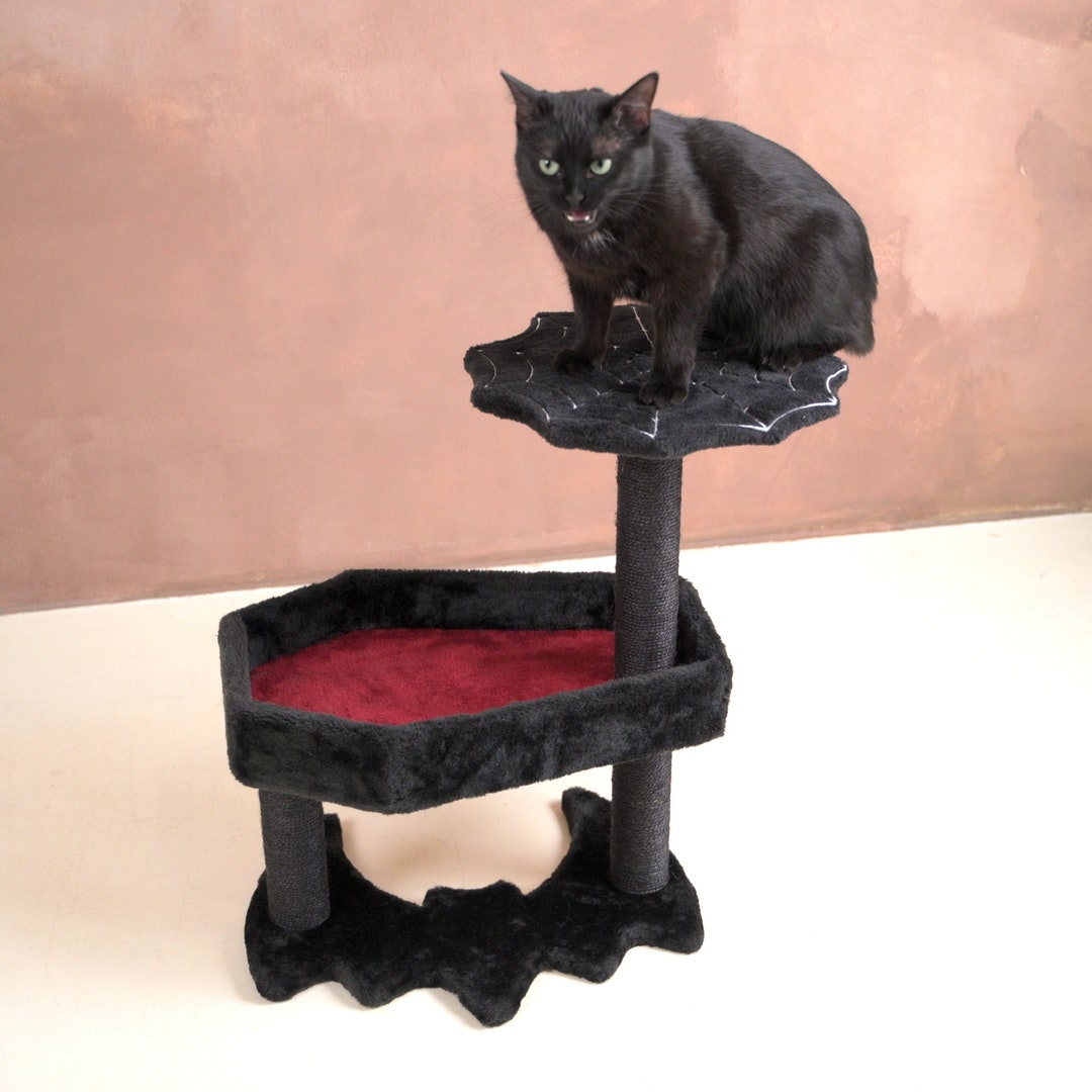 Gothic Cat Tree With Coffin Cat Bed & Spooky Cat Toys - Spooky Cat Tree ...