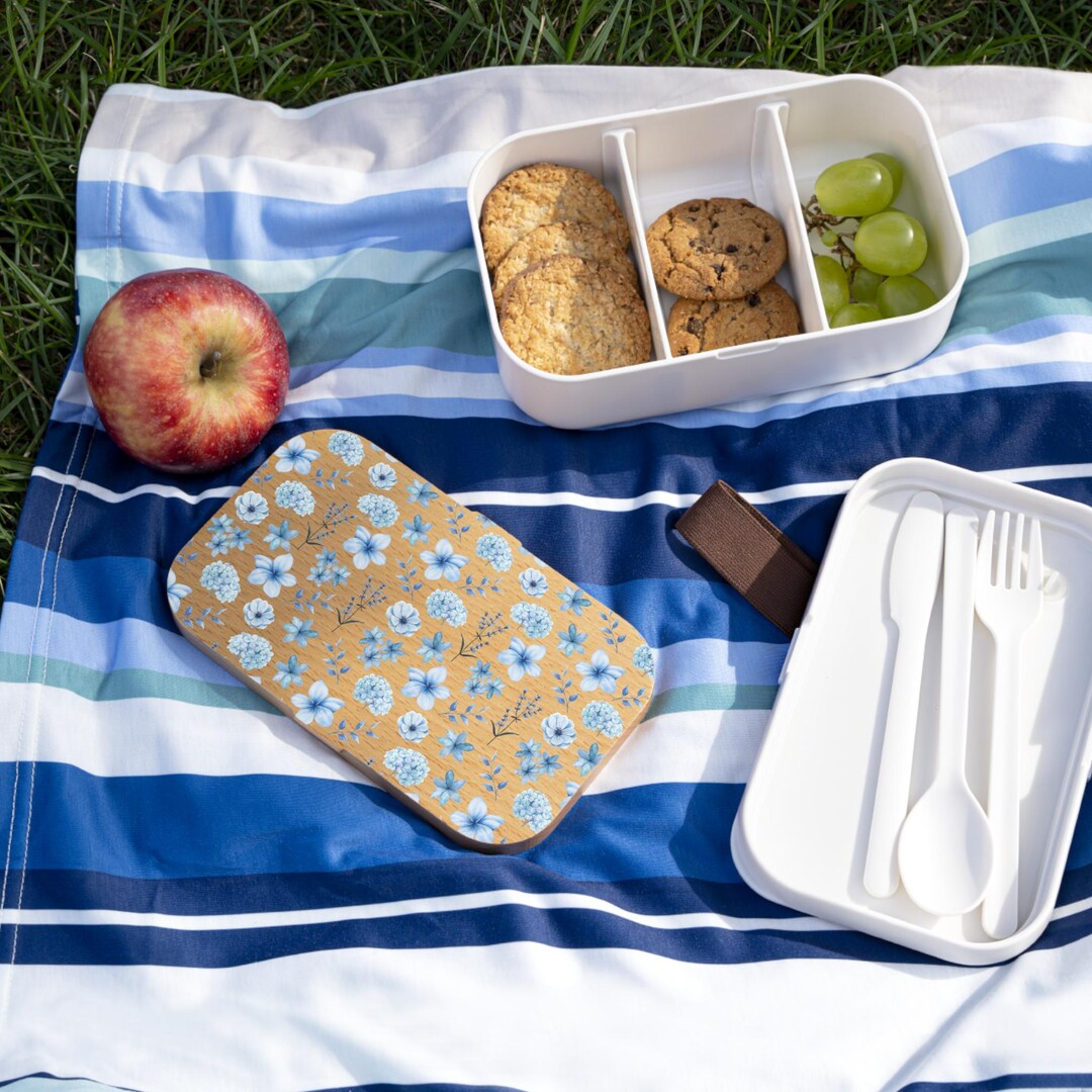 Snowy Blue Flowers Bento Lunch Box Floral Lunch Box Winter Flower ...