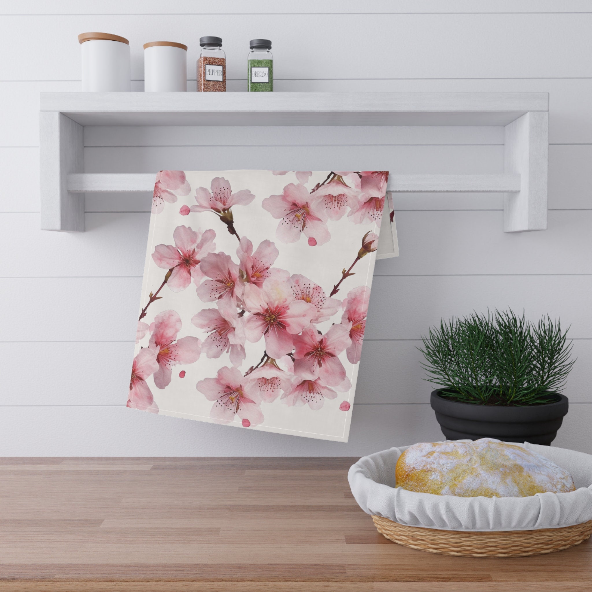 Blush Pink Cherry Blossom Soft Tea Towel, Pretty Floral Kitchen Towel ...