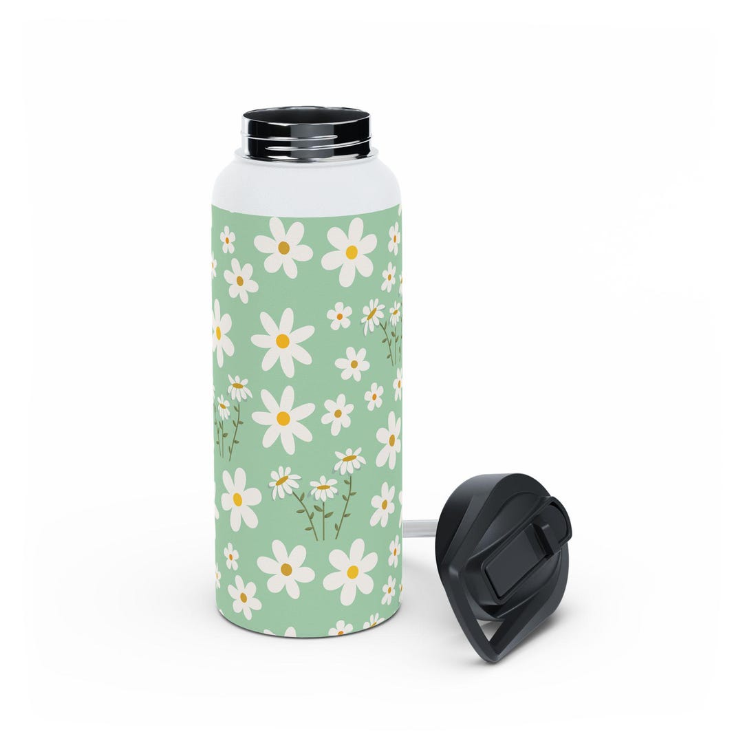 Daisy Flower Water Bottle, Mint Green Water Container, Spring Daisies ...
