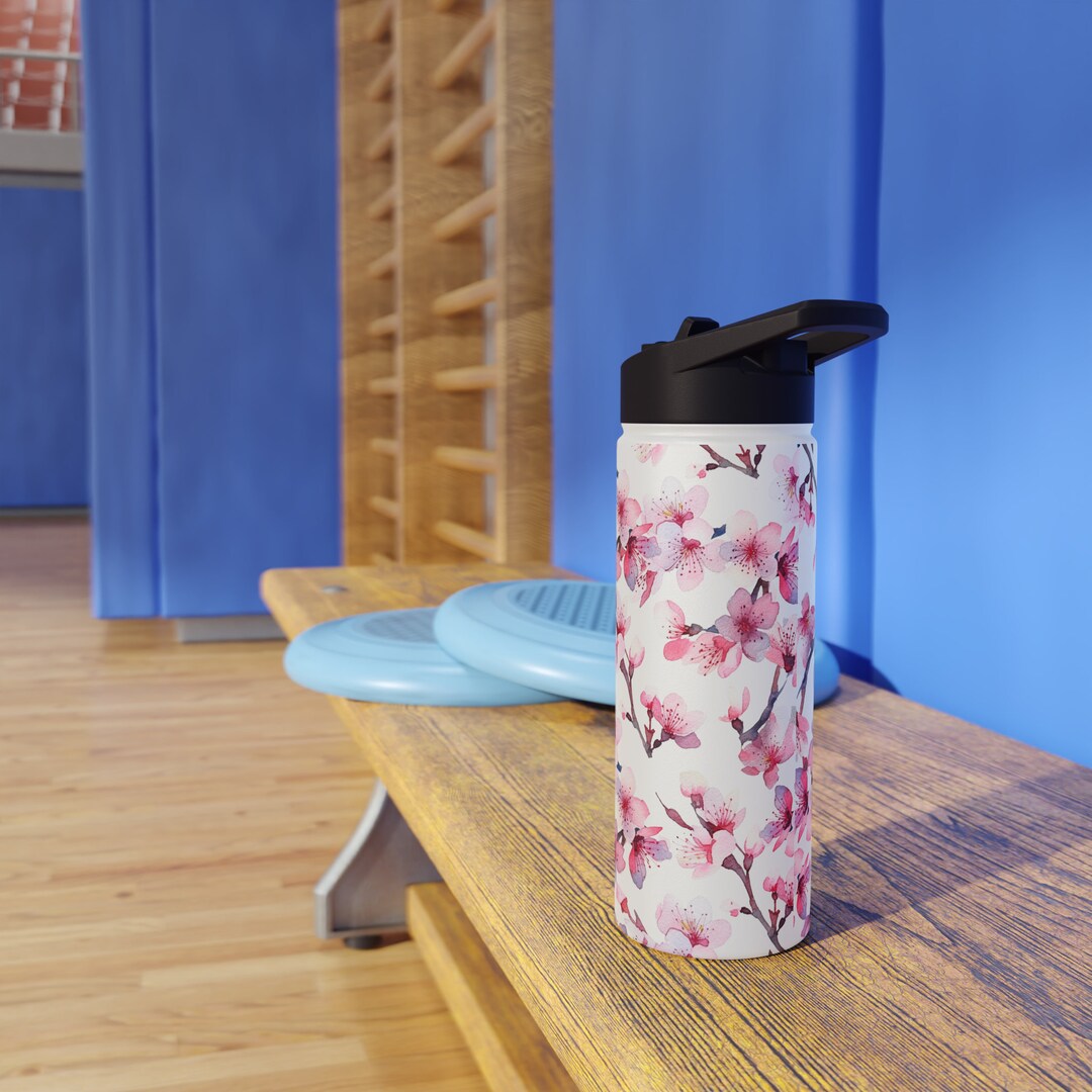 Womens Water Bottle, Floral Water Flask, Pink Cherry Blossom Water ...