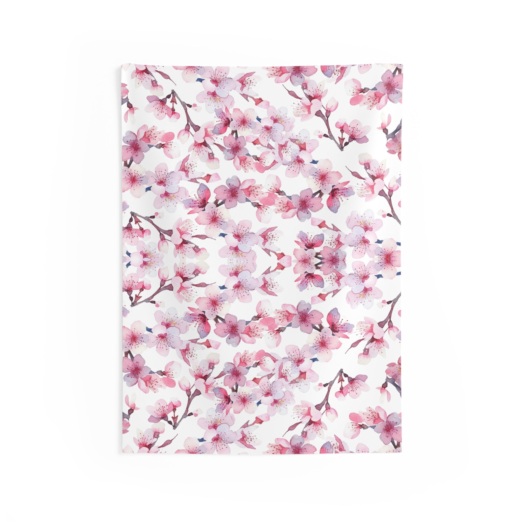 Pink Cherry Blossom Indoor Wall Tapestries, Floral Watercolor Symmetric ...