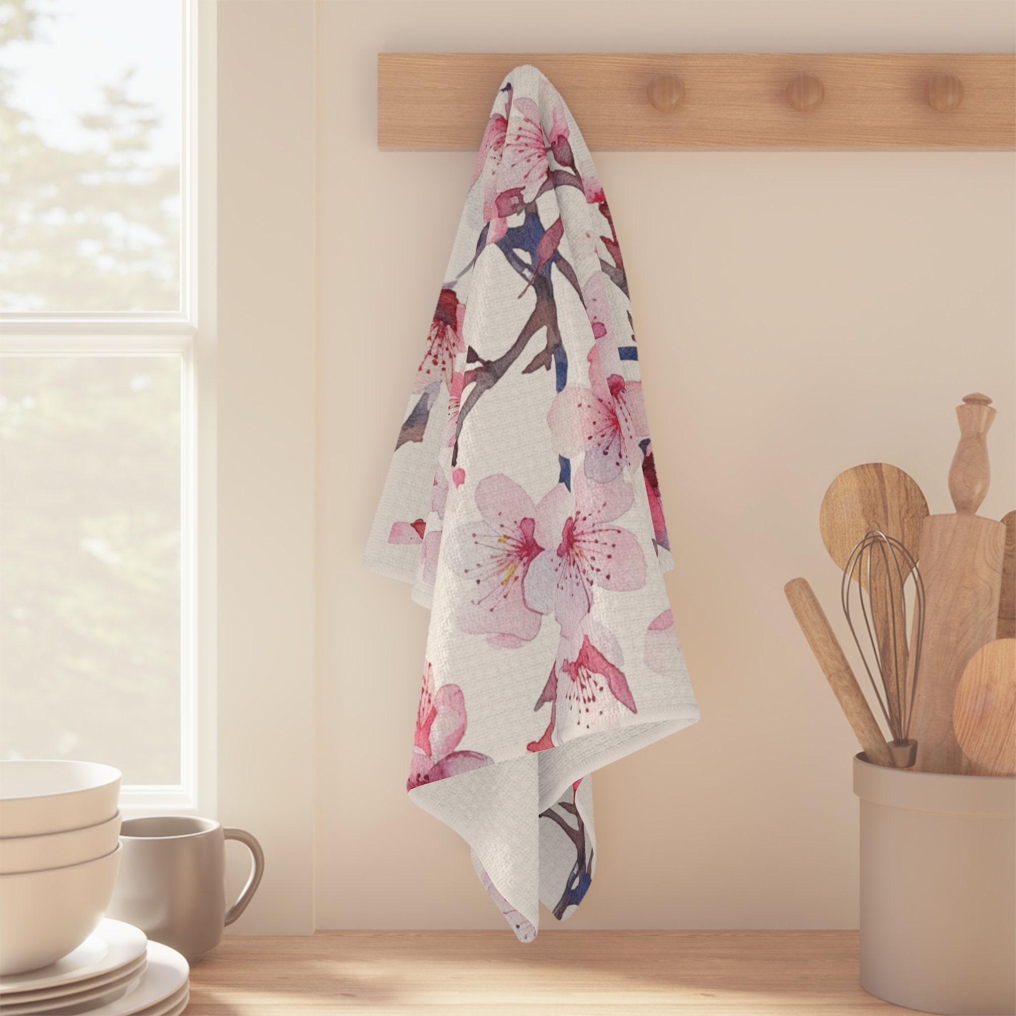 Pretty Pink Cherry Blossom Towel, Flower Kitchen Decor, Soft Floral Tea ...
