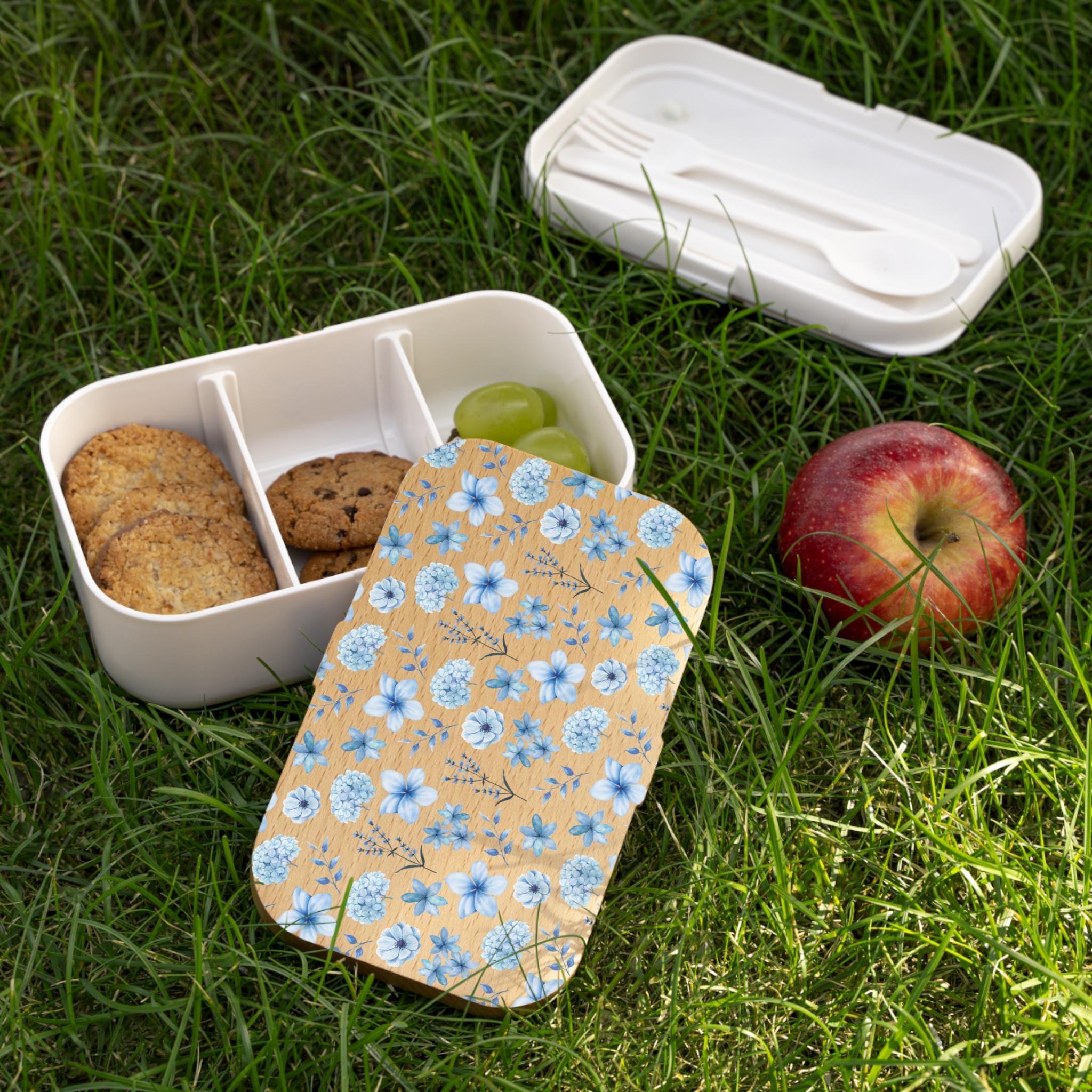 Snowy Blue Flowers Bento Lunch Box Floral Lunch Box Winter Flower ...