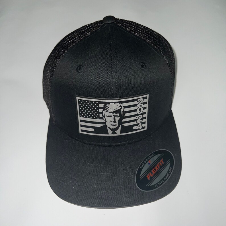 Trump 2024- American Flag- Leatherette Patch Hat - Structured Flexfit ...