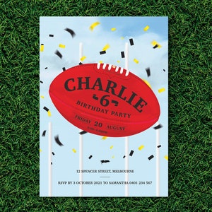 Aussie Rules Football Party Invitation, Printable, Customisable, AFL ...