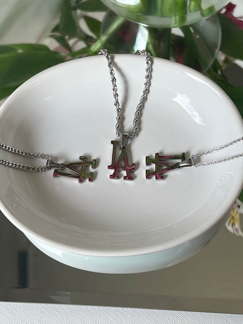 LA Dodgers Baseball Necklace 18k Gold Plated Stainless Steel LA ...