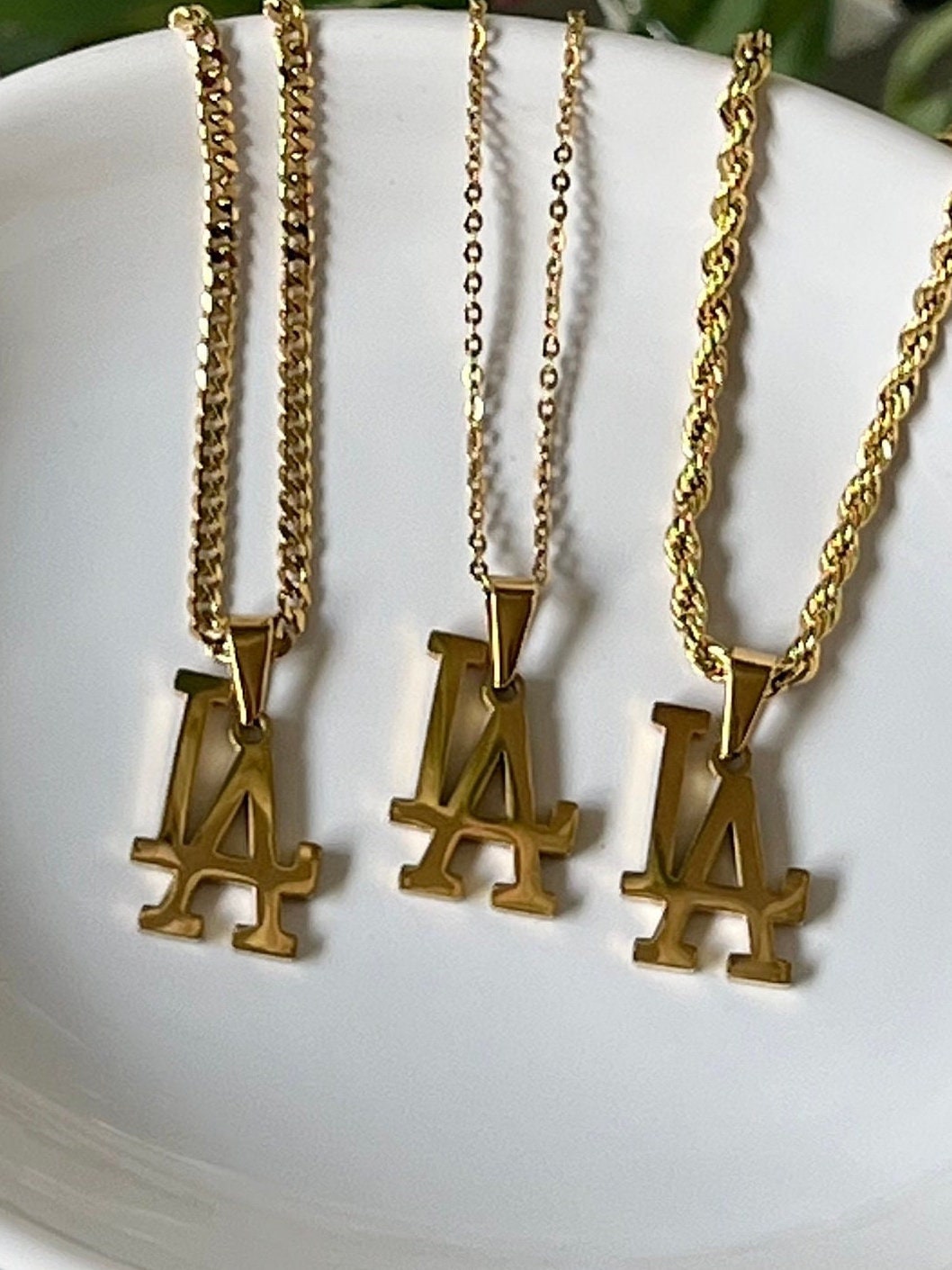LA Dodgers Baseball Necklace 18k Gold Plated Stainless Steel LA ...