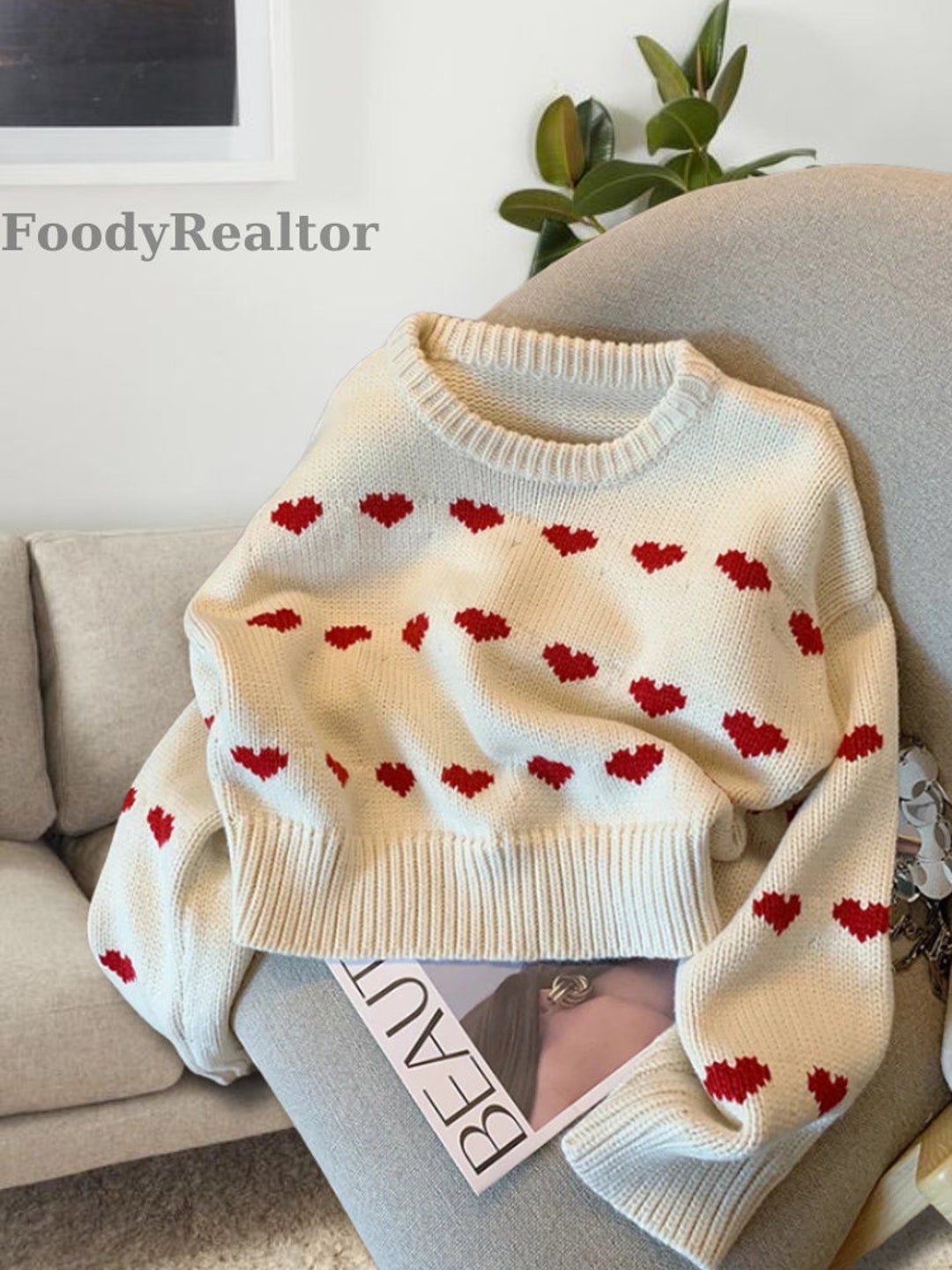 Heart Pullover Sweater, Embroidered Cozy Winter Pullover, Handcrafted ...