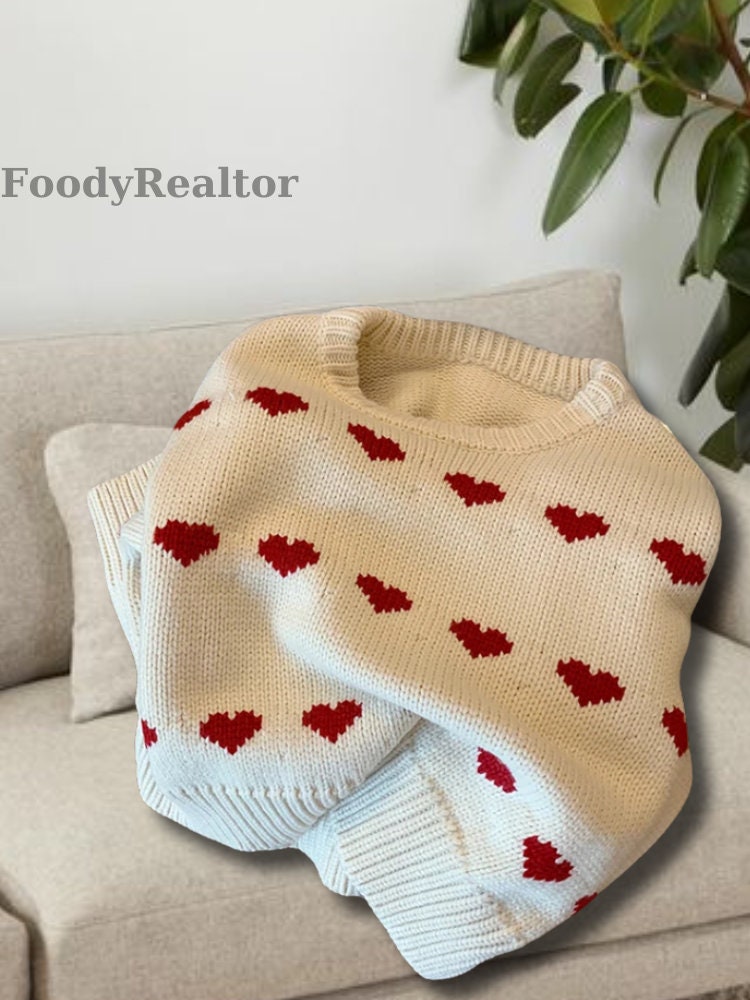 Heart Pullover Sweater, Embroidered Cozy Winter Pullover, Handcrafted ...