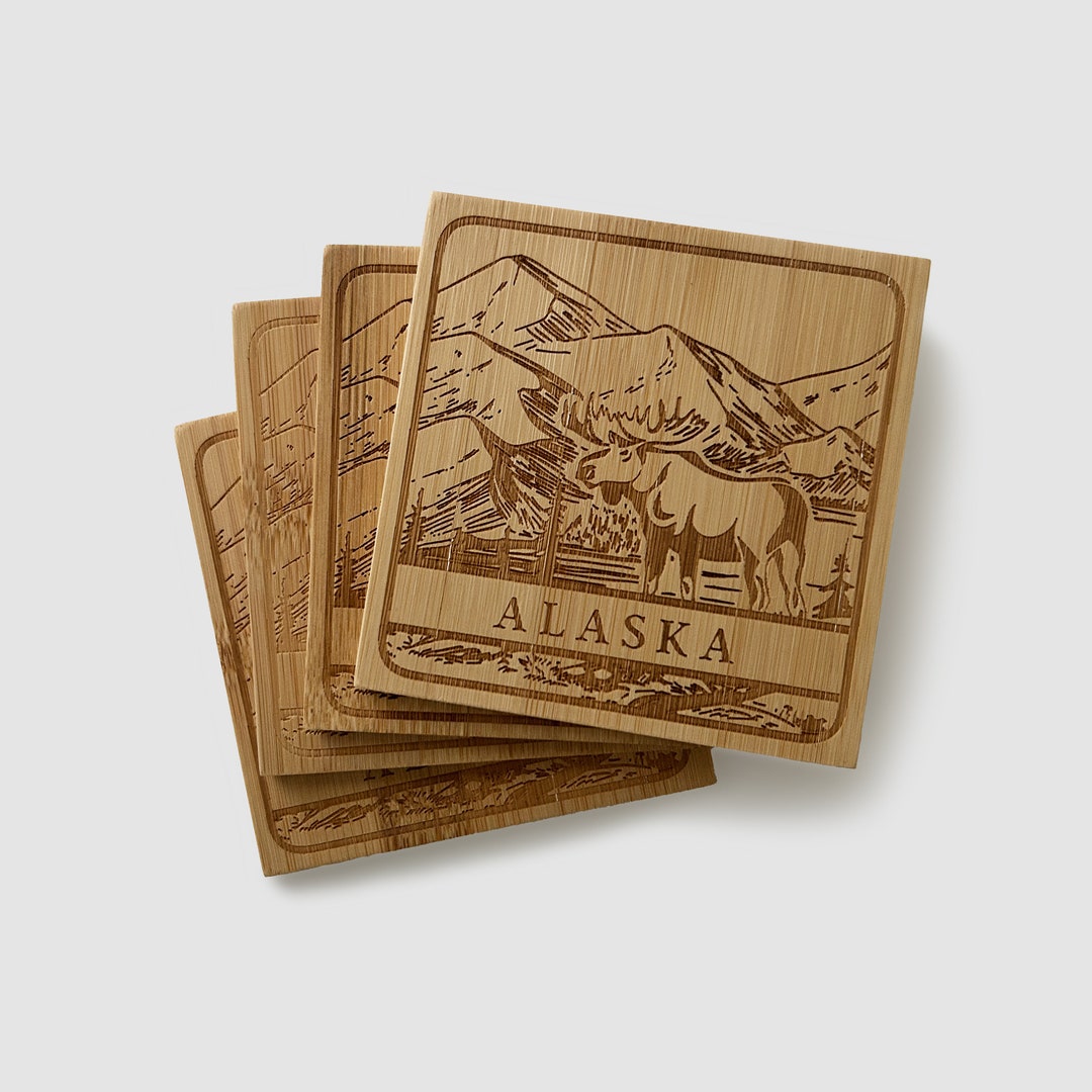 Alaska Moose Bamboo Coasters - Etsy