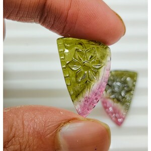 21.30 Carats Natural Antique Tri Color Tourmaline Slices Pair || 2 ...