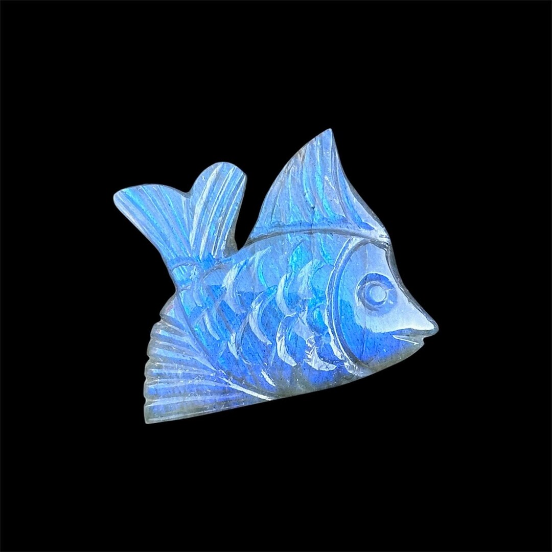 Hand Carved Blue Labradorite Fish Gemstone | Iridescent Fish Shaped ...