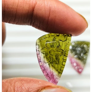 21.30 Carats Natural Antique Tri Color Tourmaline Slices Pair || 2 ...