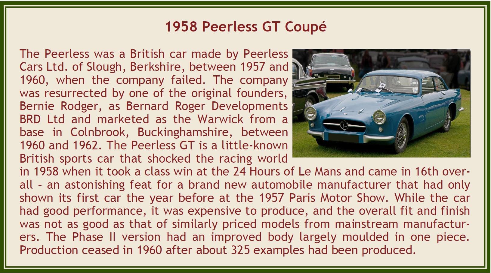 1958 Peerless GT Coupe Scale Model in 1:43 Scale by Esval Models - FREE ...