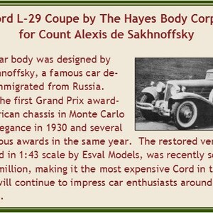 1929 Cord L-29 Coupe by Hayes Scale Model in 1:43 Scale by Esval Models ...