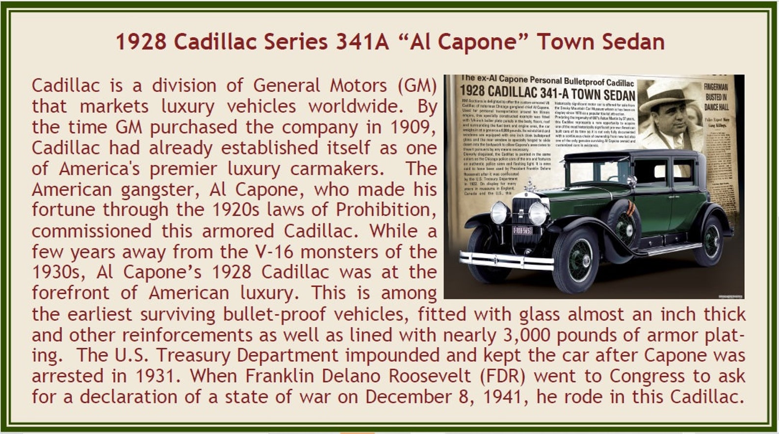 1928 Cadillac 341A Town Sedan Al Capone's Personal Armored Car Scale ...
