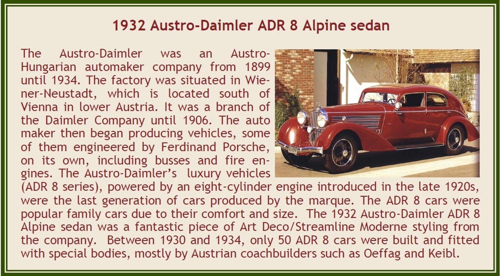 1932 Austro-daimler ADR8 Alpine Sedan Scale Model in 1:43 Scale by ...