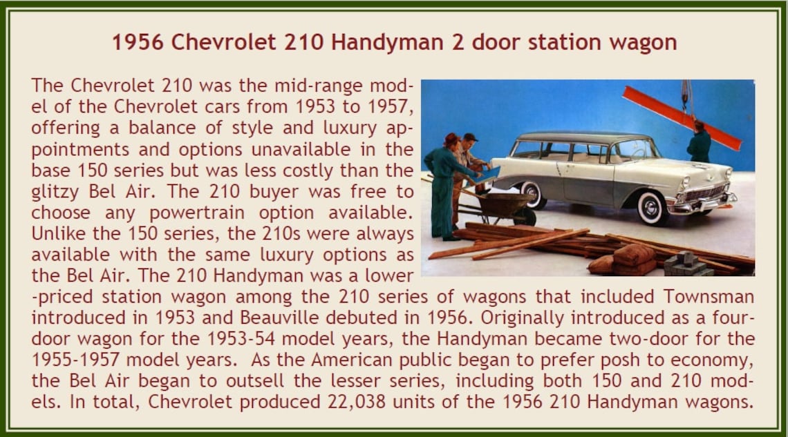 1956 Chevrolet 210 Handyman 2 Door Station Wagon Scale Model in 1:43 ...