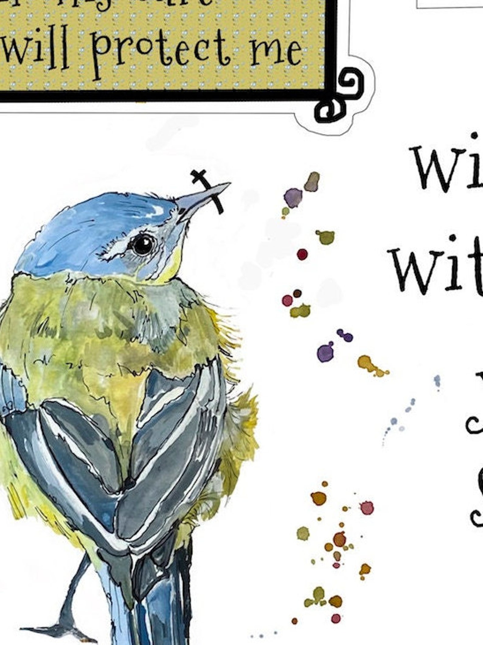 Bible Verse Art Print: Bird Illustration, His Wings Protect You (PDF ...