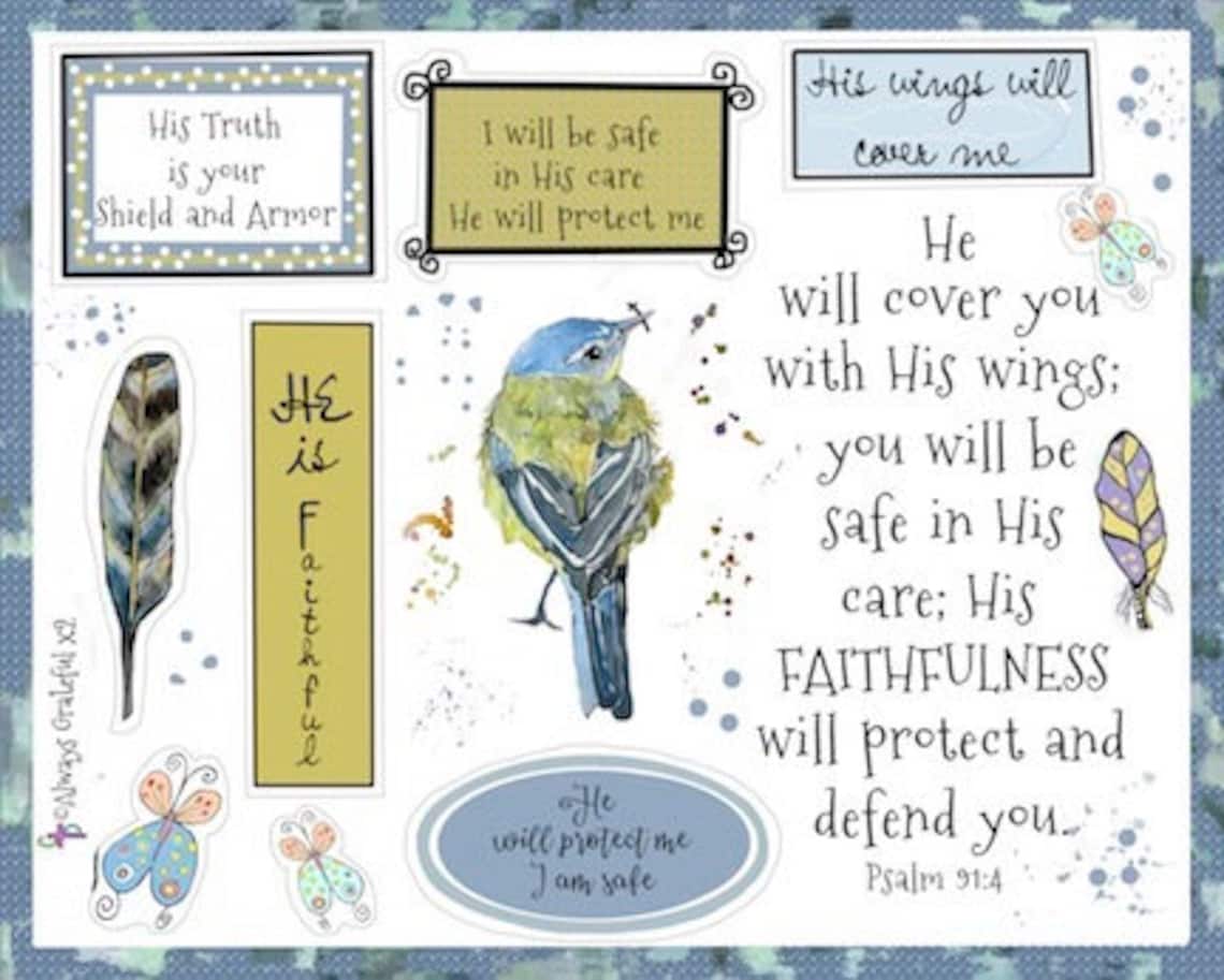 Bible Verse Art Print: Bird Illustration, His Wings Protect You (PDF ...