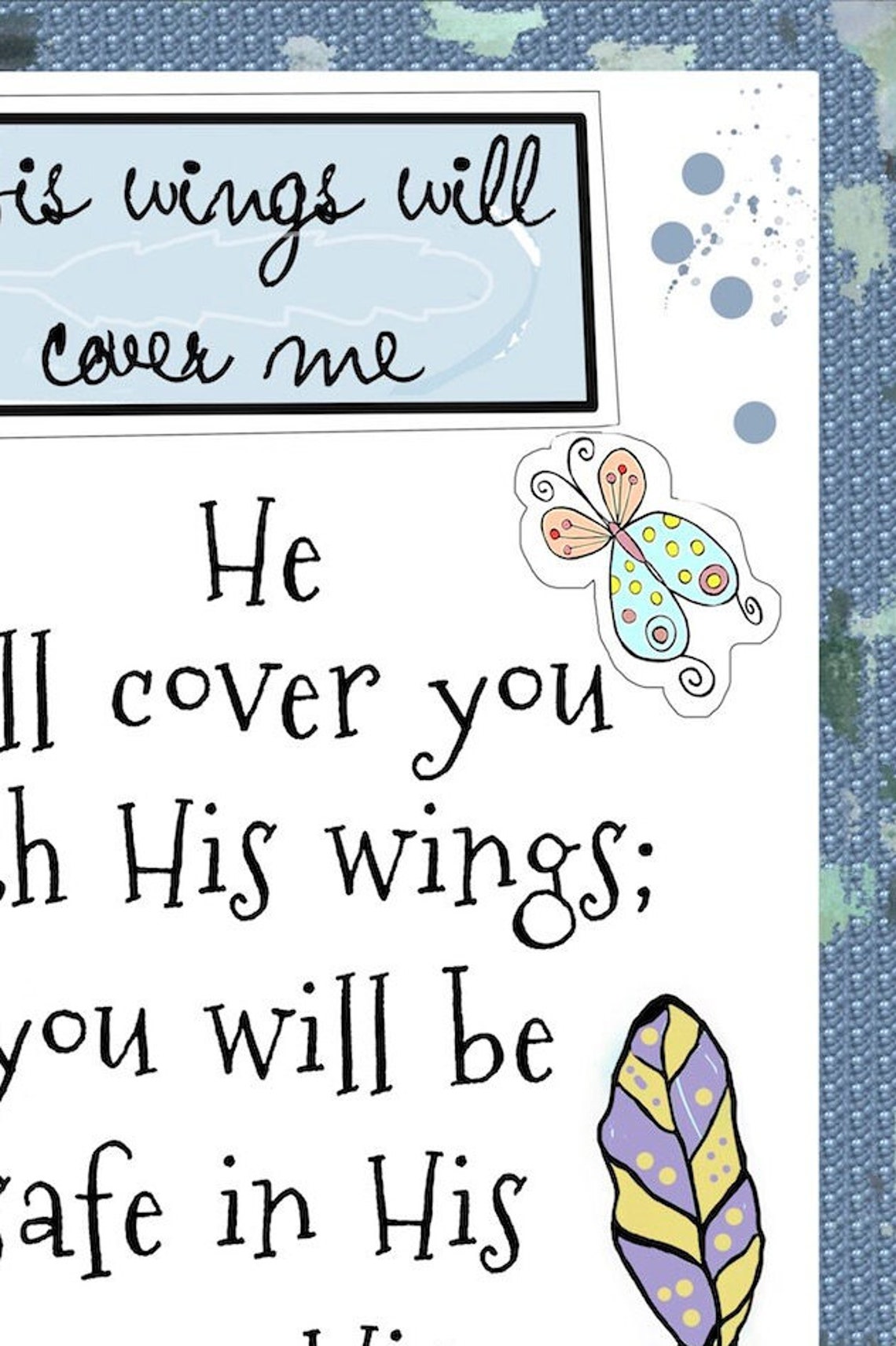 Bible Verse Art Print: Bird Illustration, His Wings Protect You (PDF ...