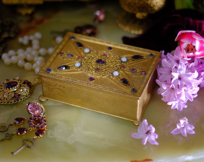 Antique Jewelry Box Apollo Jeweled Trinket Box - Etsy