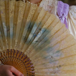 Antique Victorian Style Hand Fan Double-sided Hand-painted on Silk With ...
