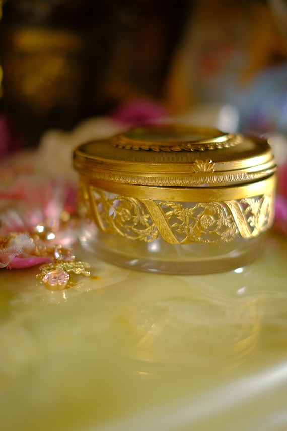 Antique French Powder Box Jewelry Box Rococo - Gem