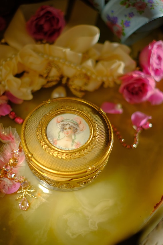 Antique French Powder Box Jewelry Box Rococo - Gem