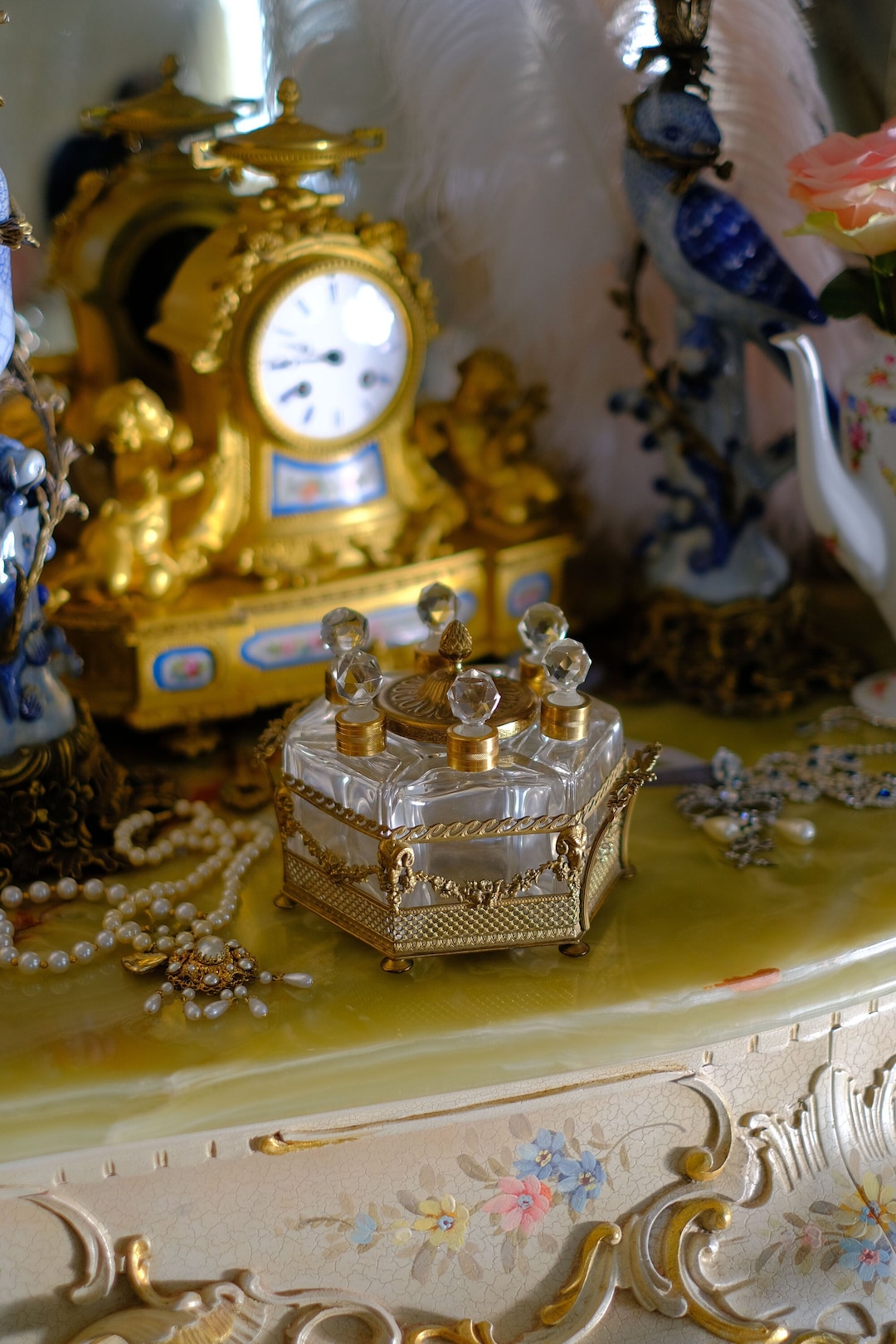 Antique Perfume Caddy French Baccarat Style Rare Ormolu Details Hexagon ...