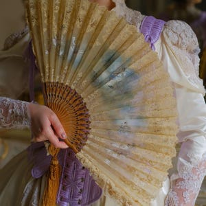Antique Victorian Style Hand Fan Double-sided Hand-painted on Silk With ...