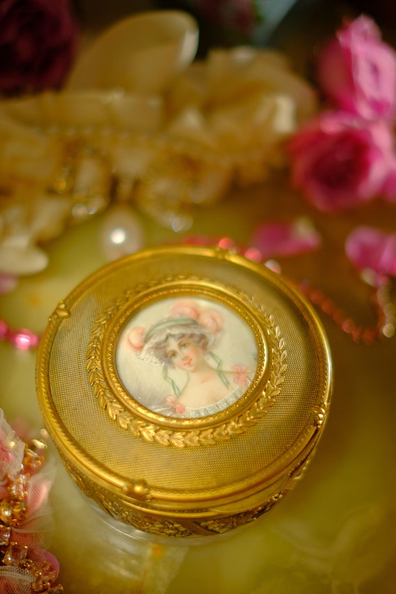 Antique French Powder Box Jewelry Box Rococo - Gem
