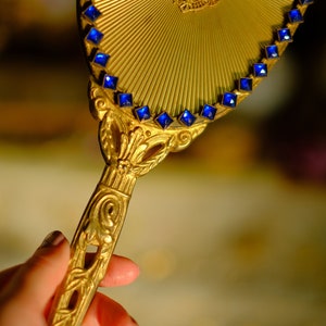 Antique Hand Mirror With Sapphire Color Glass Crystals - Etsy